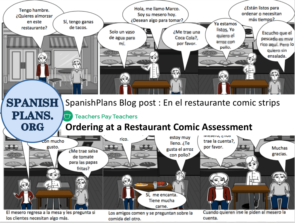 En el restaurante comic strips | SpanishPlans.org