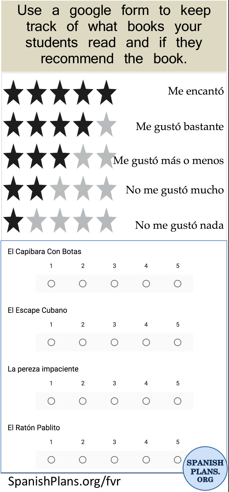 FVR Reading Log | SpanishPlans.org